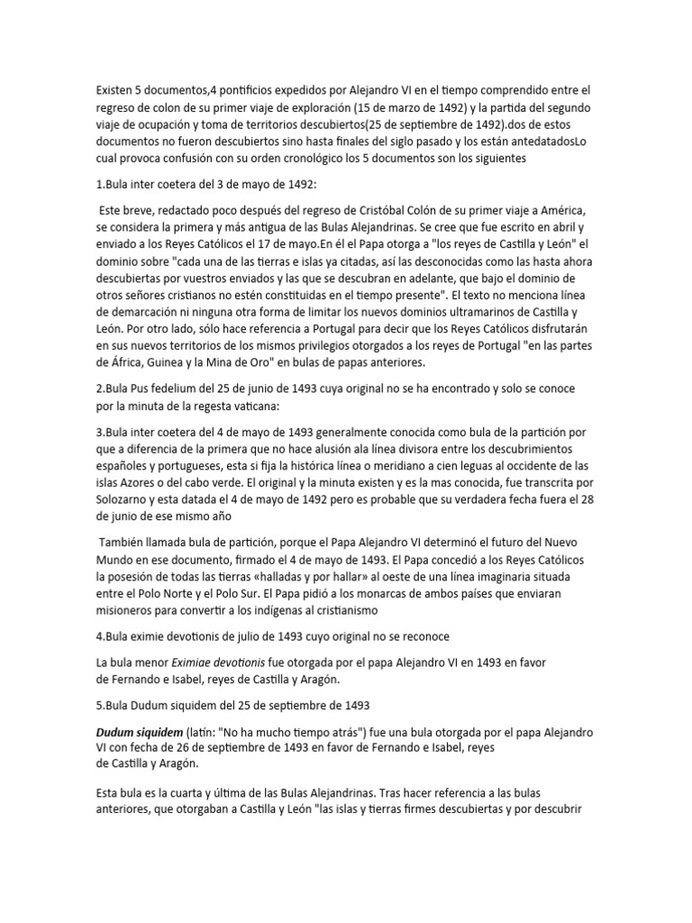 Bulas Alejandrinas y Tratado de Tordesillas | PDF | Colonización ...
