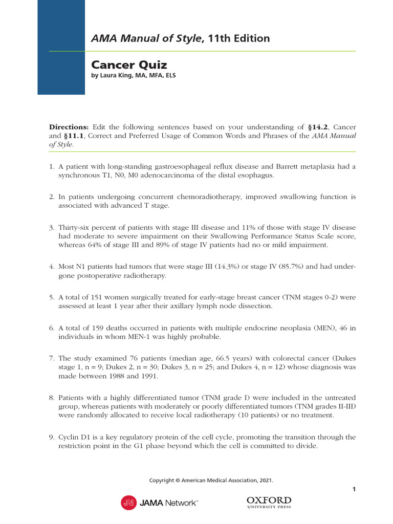 Cancer Quiz Pdf Cancer Esophageal Cancer