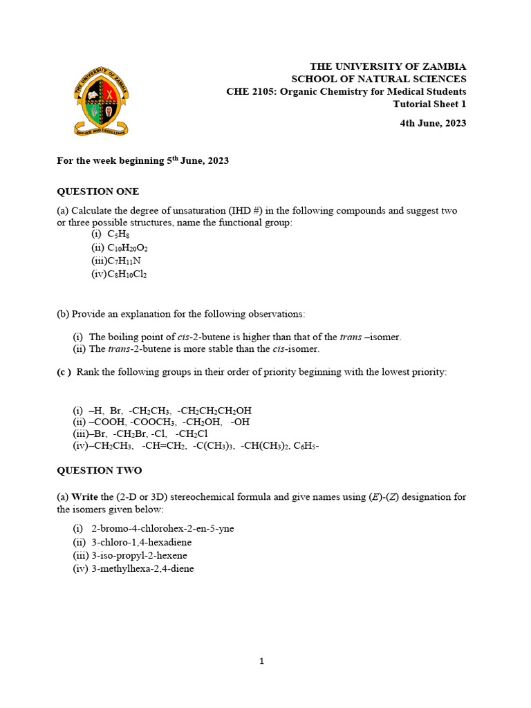 Organic Chemistry Tutorial Sheet | PDF | Conformational Isomerism | Isomer