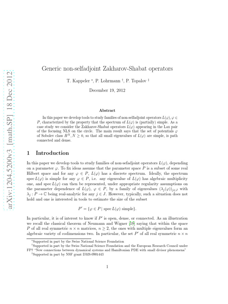 Generic Non-Selfadjoint Zakharov-Shabat Operators | PDF | Eigenvalues And Eigenvectors ...