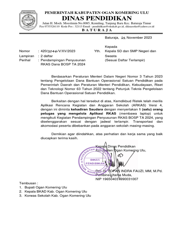 Surat Undangan Pendampingan Penyusunan ARKAS 2024 | PDF