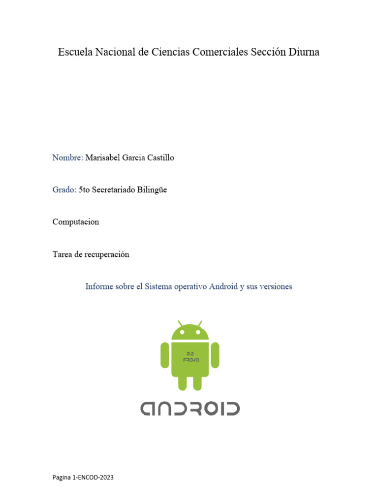 Informe Sistema Operativo Android | PDF | Android (sistema operativo) | Teléfonos móviles