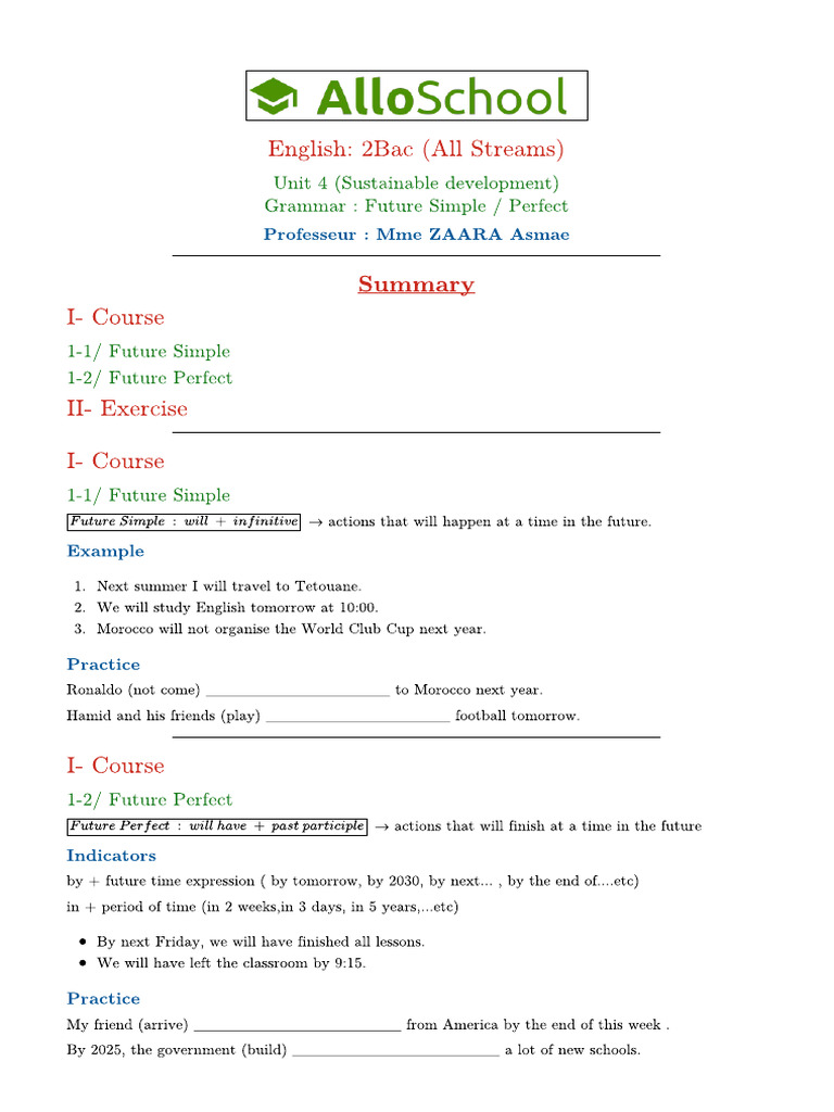 Grammar 4 Future Simple Perfect | PDF