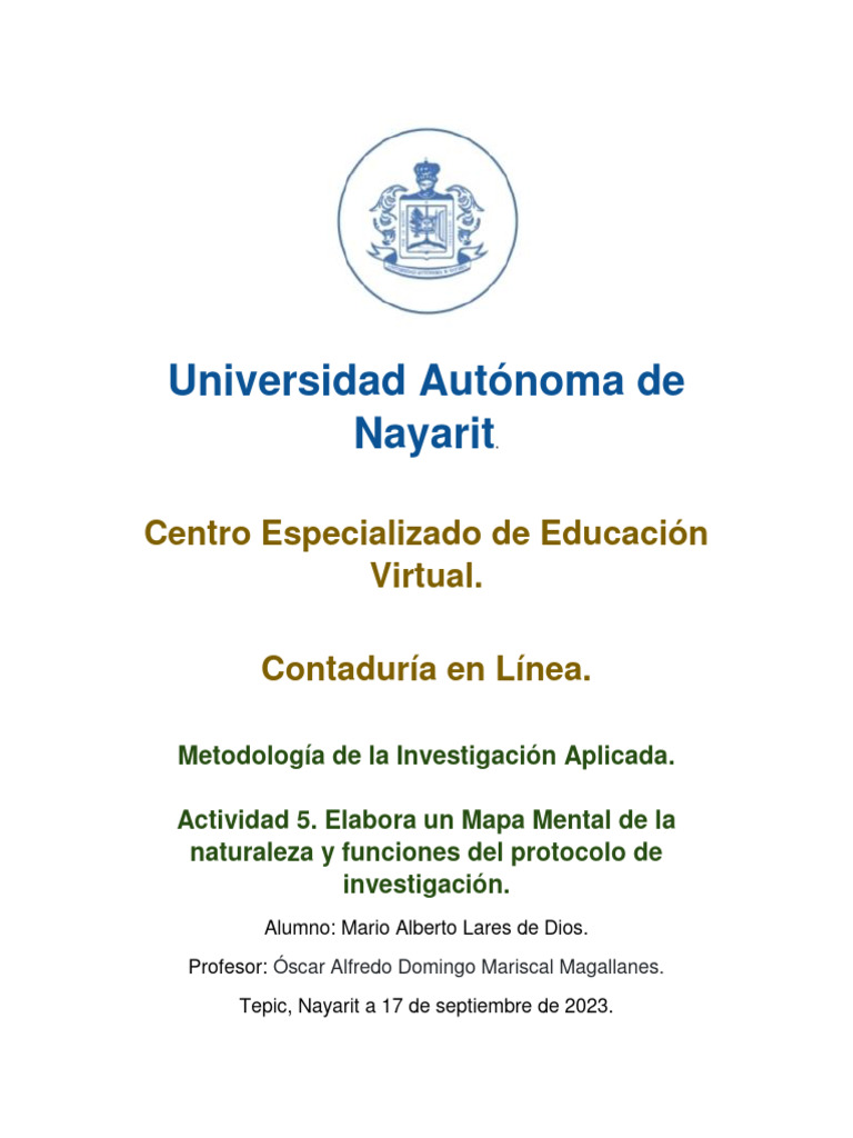 Actividad 5. Elabora Un Mapa Mental de La Naturaleza y Funciones Del ...