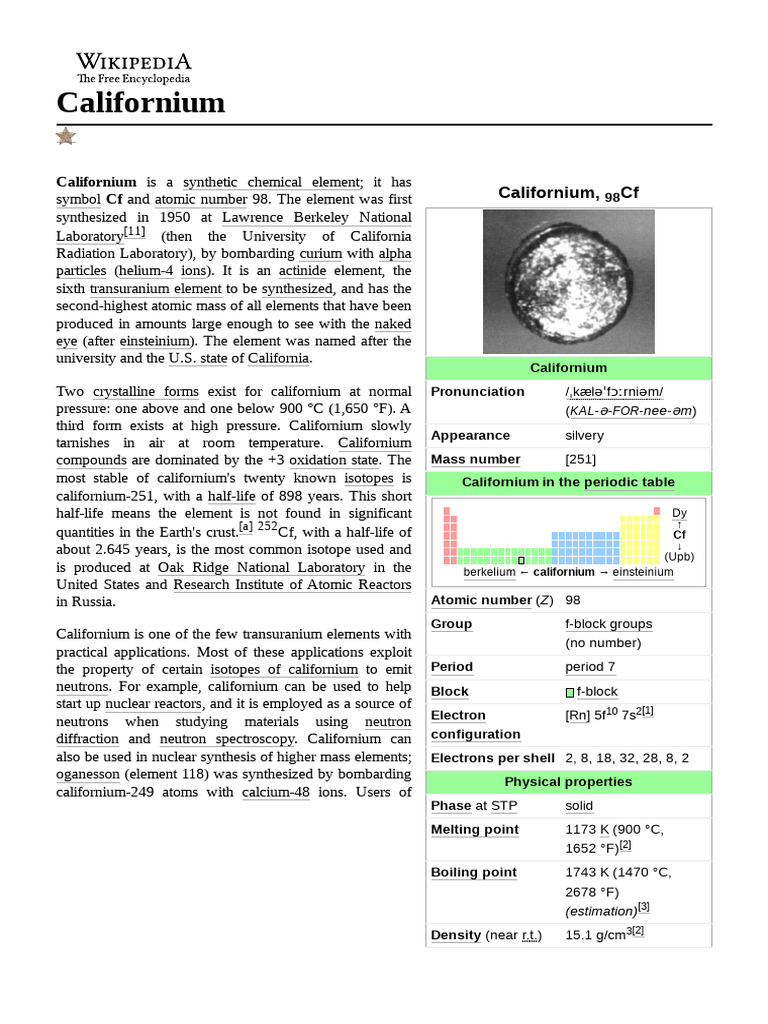Californium | PDF | Atoms | Physical Sciences