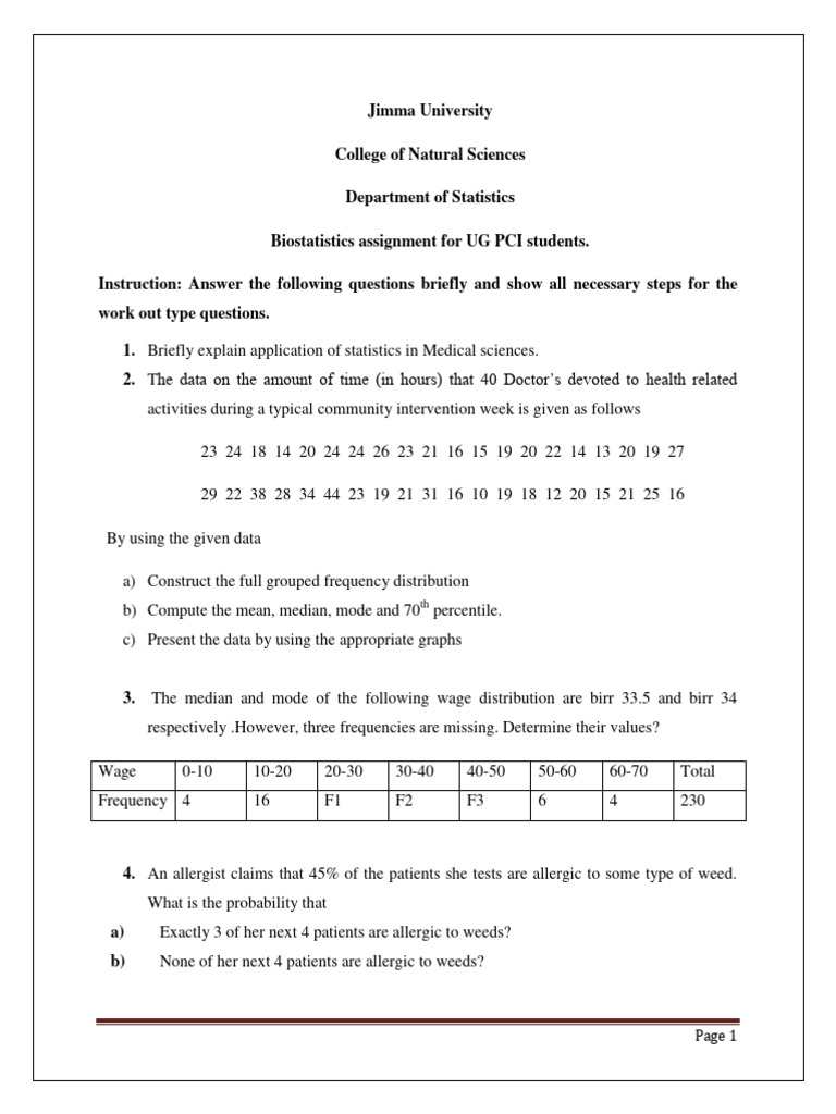 Biostatistics Assignment Pdf Normal Distribution Skewness