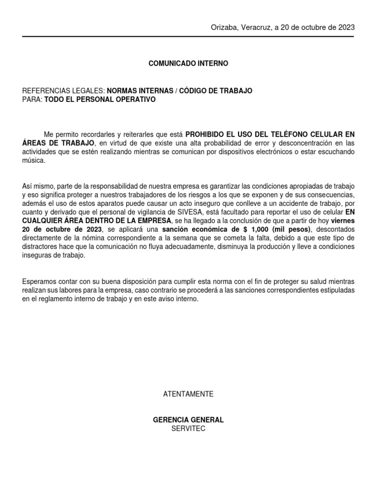 Comunicado Interno | PDF