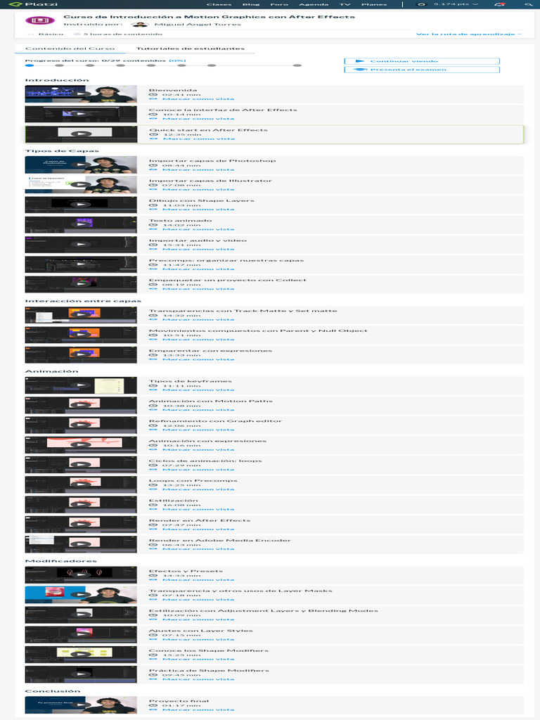 Contenido Curso De Introducción A Motion Graphics Con After Effects