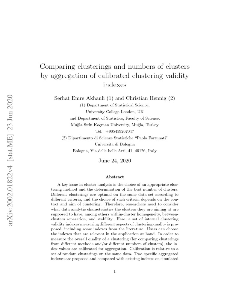 Comparing Clustering | PDF | Cluster Analysis | Statistics Comparing Clustering | PDF | Cluster Analysis | Statistics