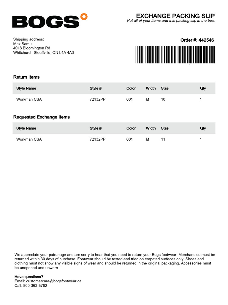 Return Packing Slip | PDF