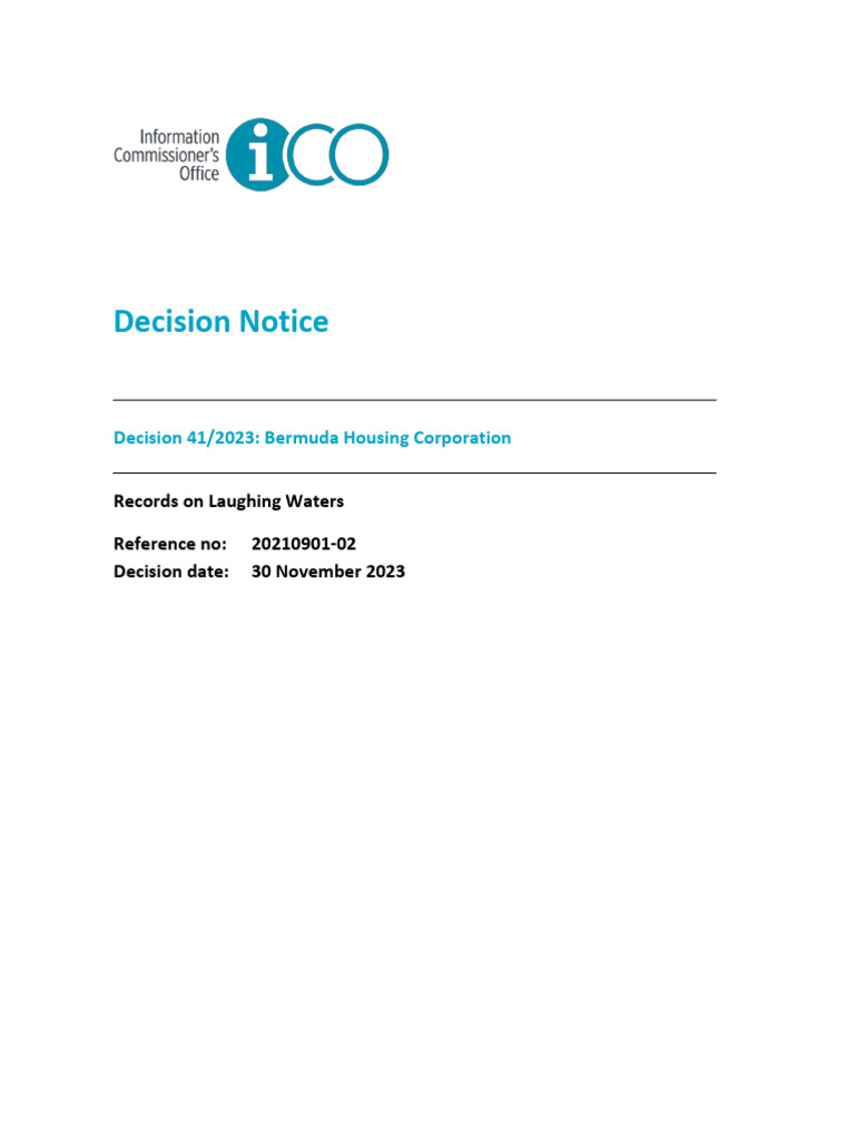 Decision 41 2023 Bermuda Housing Corporation | PDF | Privacy ...