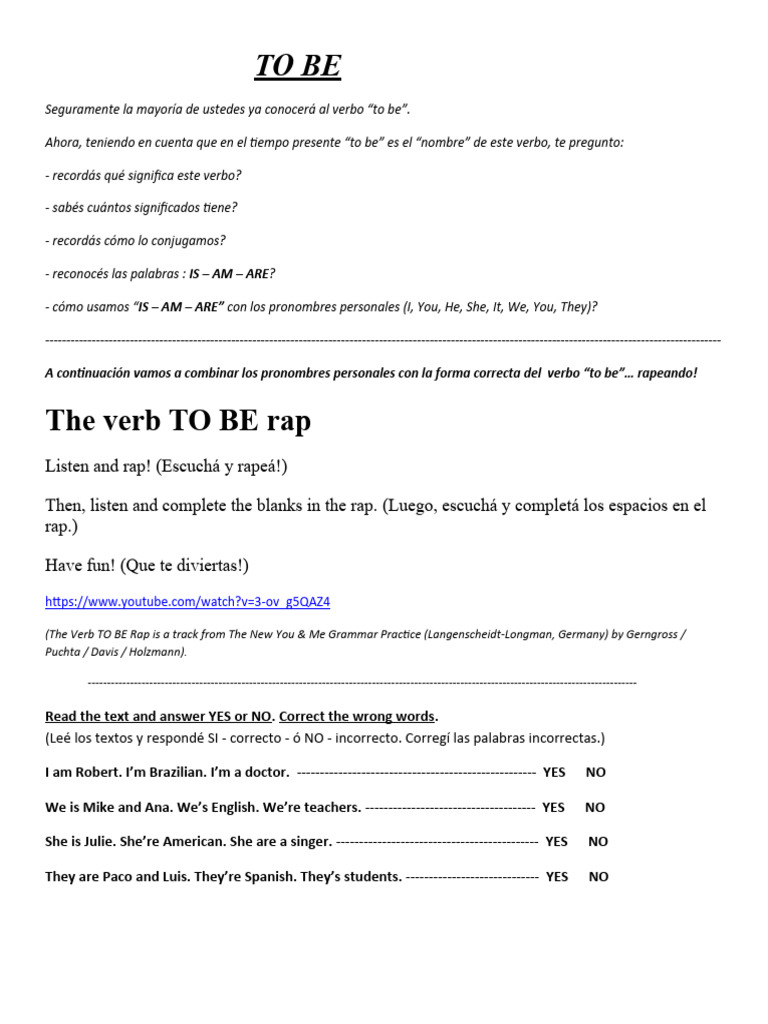 1a1. The Verb TO BE | PDF