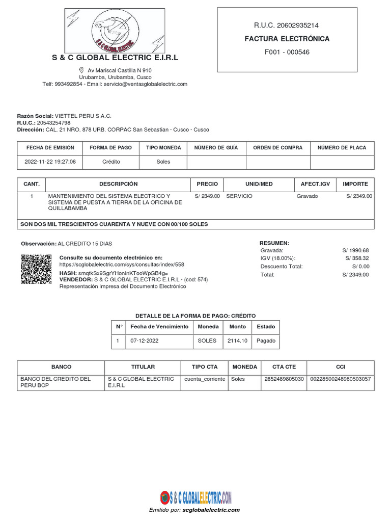 S & C Global Electric E.I.R.L: Factura Electrónica | PDF | Mercado de ...