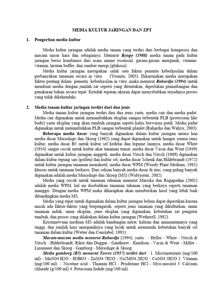 Materi Media Kultur Jaringan Dan ZPT | PDF