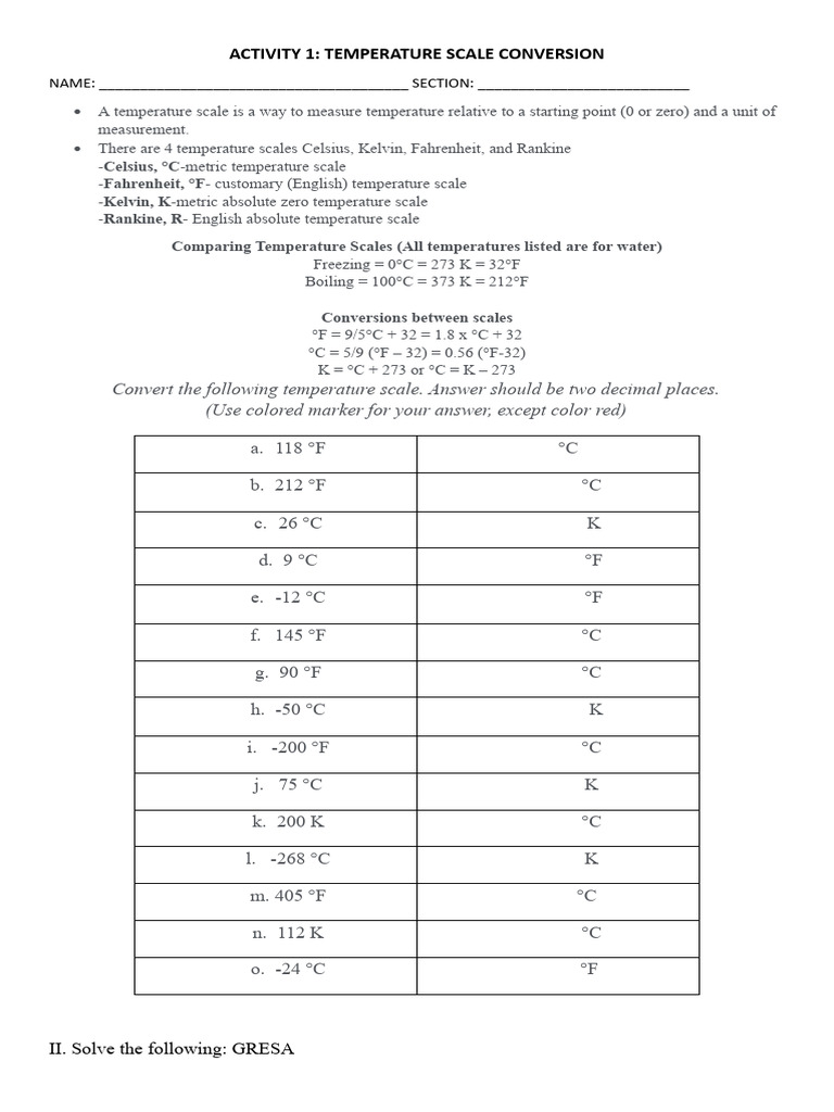 Q2 Act1 STE TemperatureConversion | PDF | Temperature | Fahrenheit