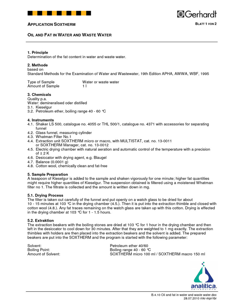 Oil & Fat Analysis in Water Using SOXTHERM | PDF | Home & Garden