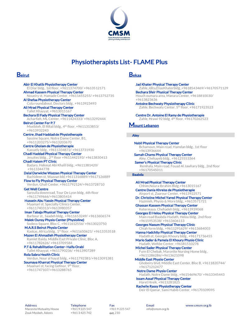Physiotherapy List-FLAME Plus - September | PDF | Physical Therapy ...