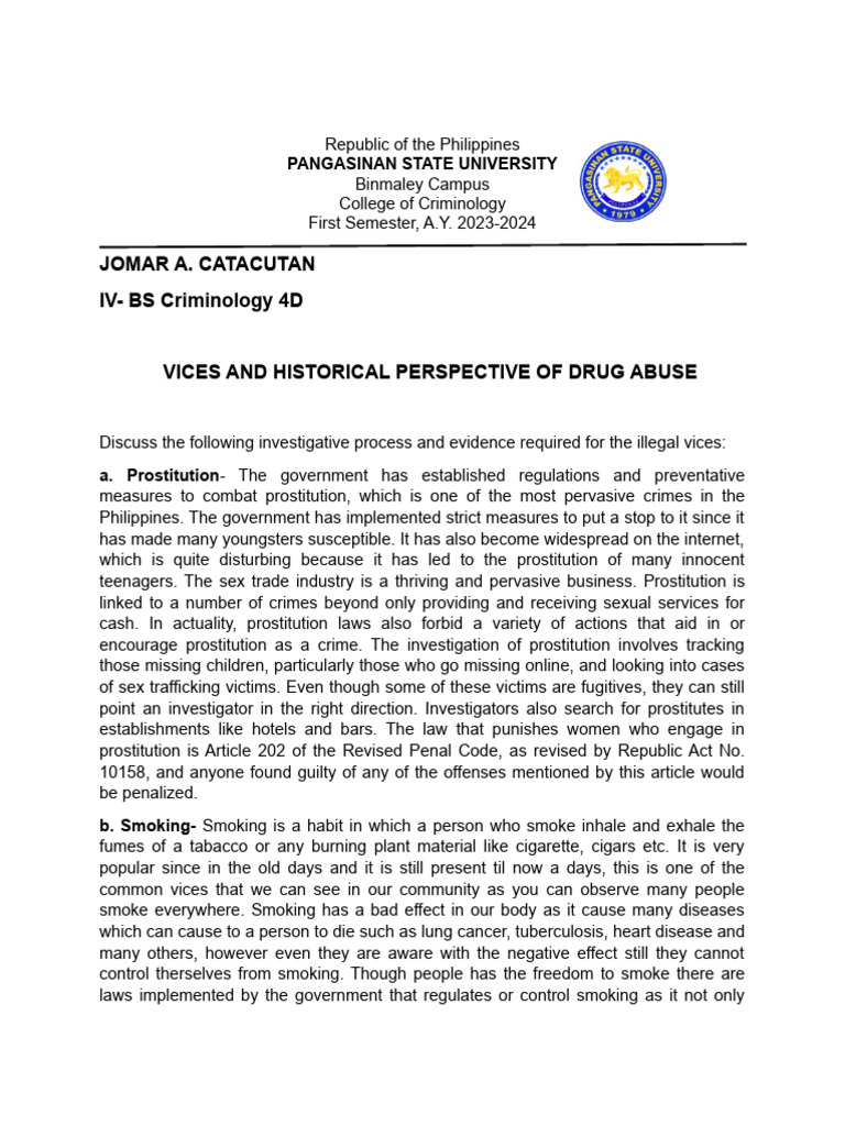 Vices and Historical Perspective of Drug Abuse | PDF | Substance ...