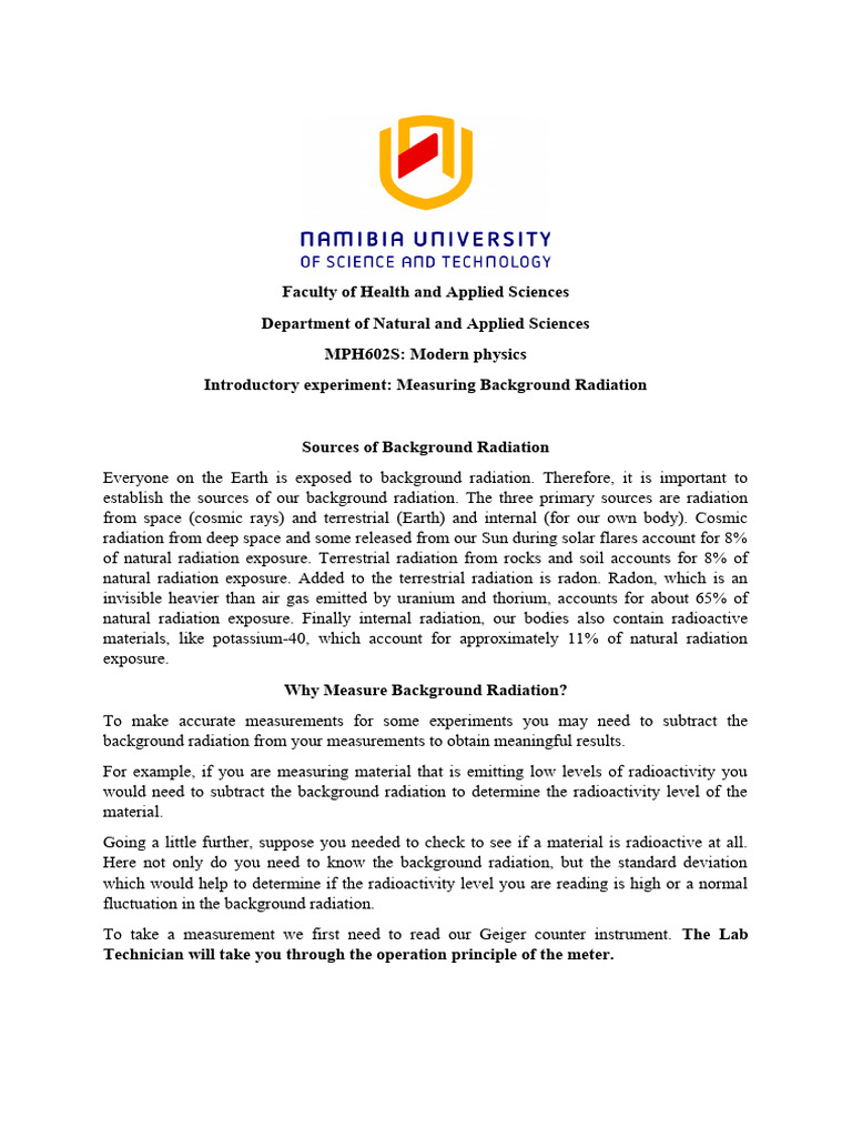MPH Exp 2 3 Updated | PDF | Ionizing Radiation | Standard Deviation