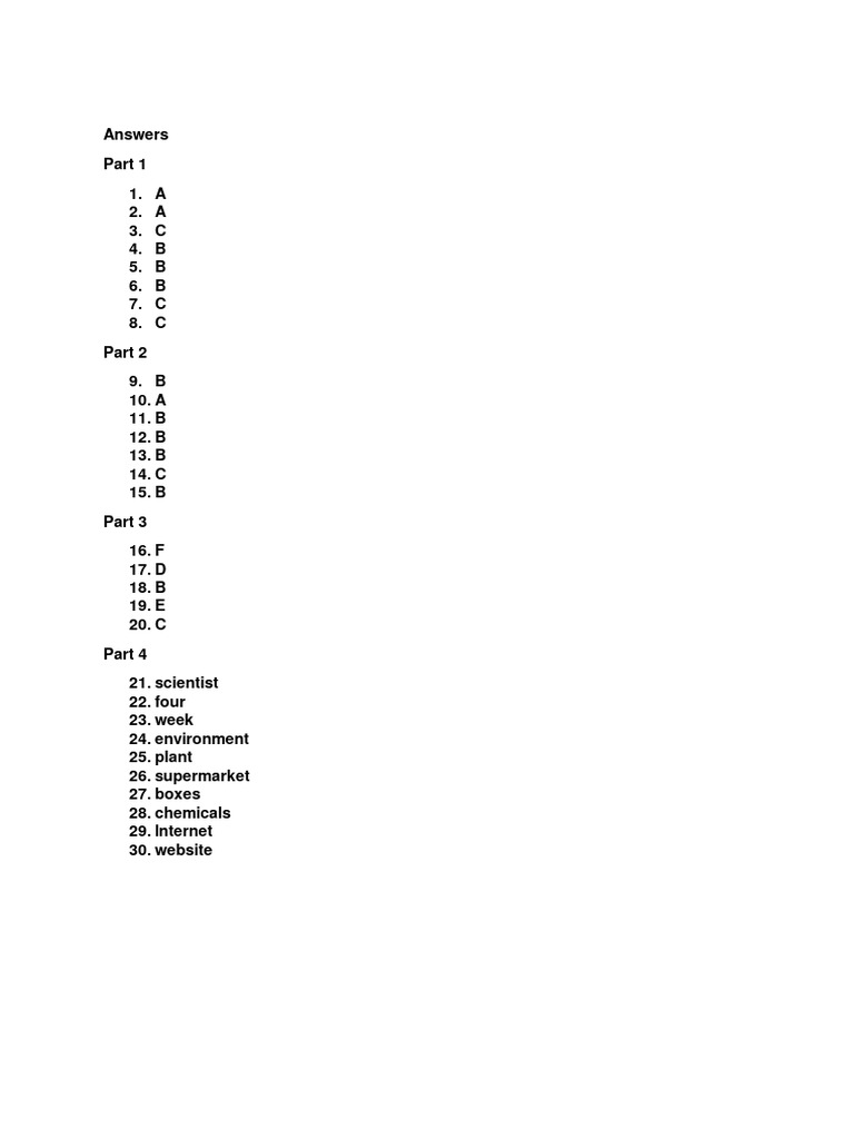 Answers For Trial Listening Test | PDF | Teaching Methods & Materials ...