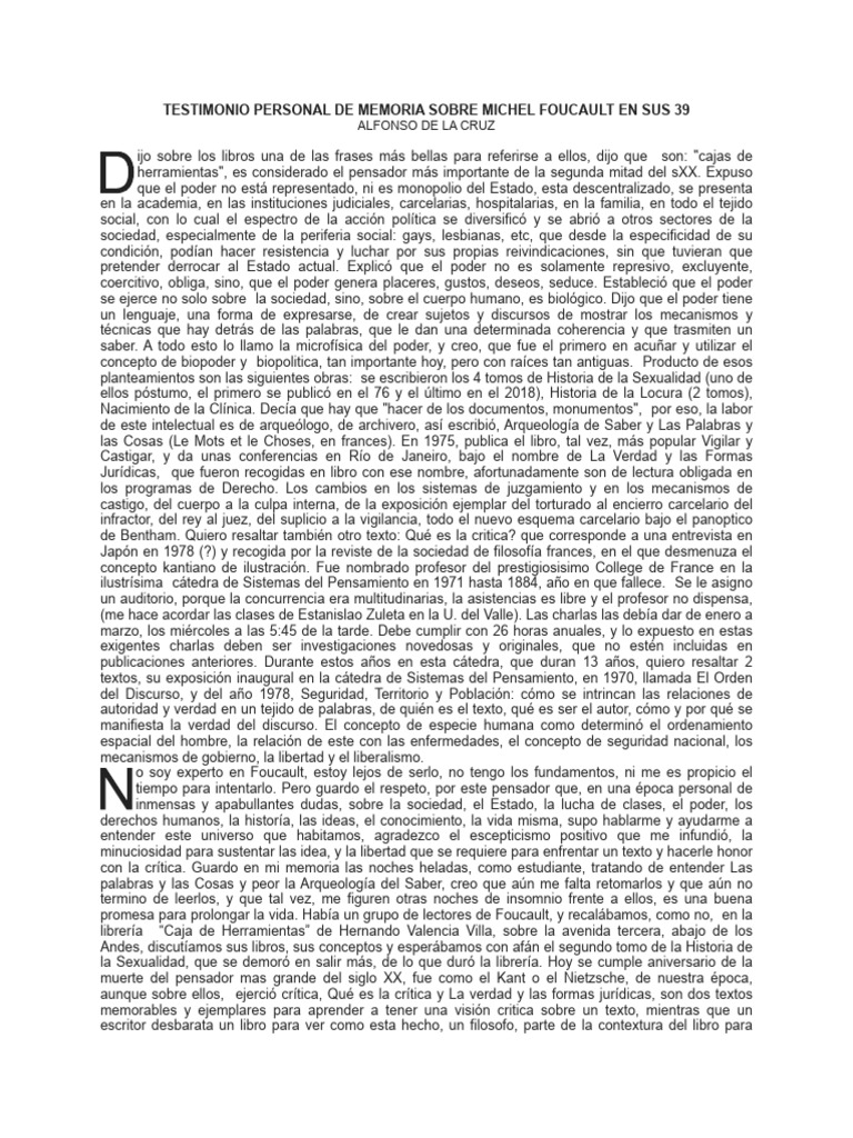 Testimonio Personal Michel Foucault | Descargar gratis PDF | Michel ...