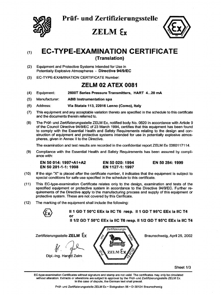Zelm 02atex 0081 | PDF
