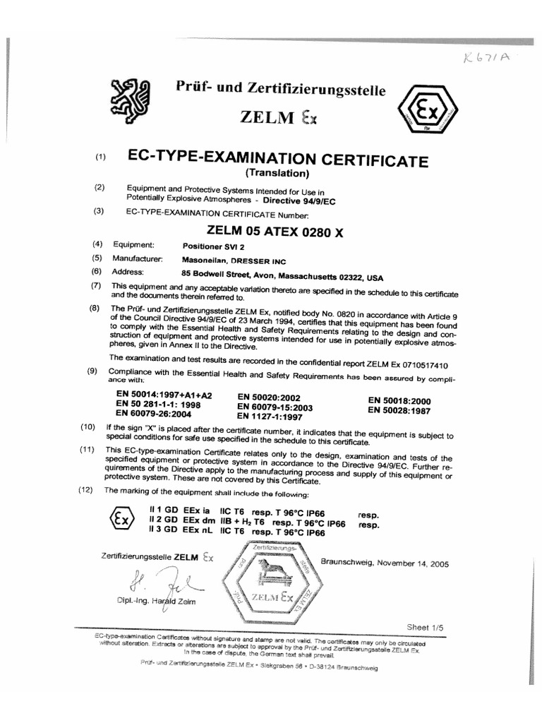 Zelm 05atex0280x | PDF