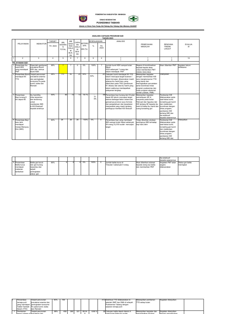 Analisis Capaian Target Indikator Kinerja Gizi | PDF