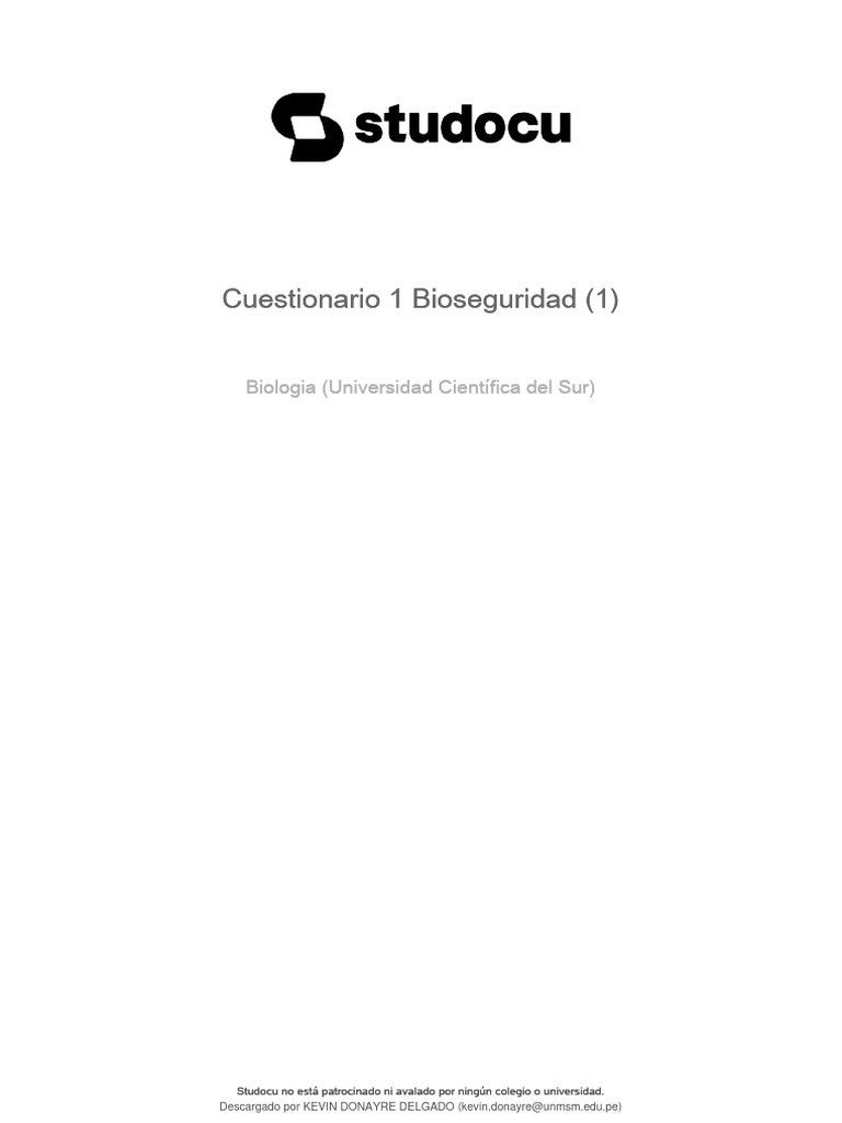 Cuestionario 1 Bioseguridad 1 | PDF