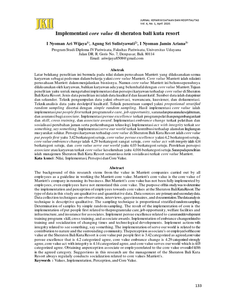 Implementasi Core Value di Sheraton | PDF | Bisnis