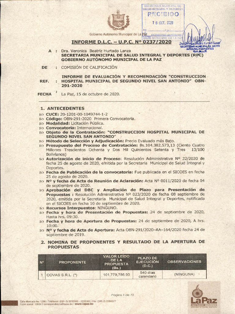 Informe de Calificación Primera Convocatoria | PDF