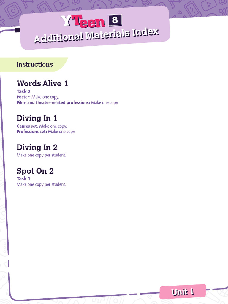 YTEEN 8 1ST ED Additional Material | PDF | Screenplay | Sleep