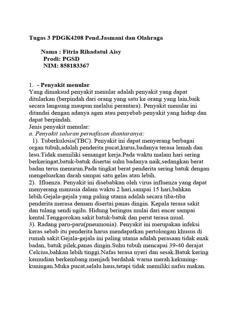 Tugas 3 PDGK4208 Pend - Jasmani Dan Olahraga Nama: Fitria Rihadatul Aisy Prodi: PGSD NIM ...