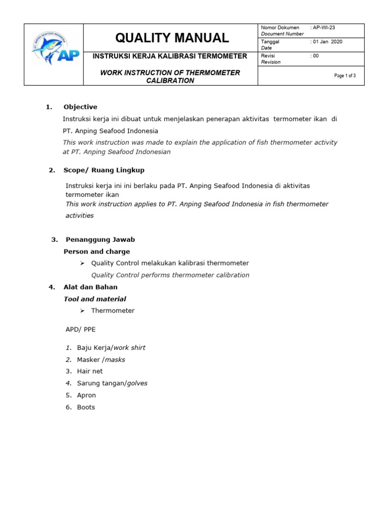 Instruksi Kalibrasi Termometer Kerja | PDF
