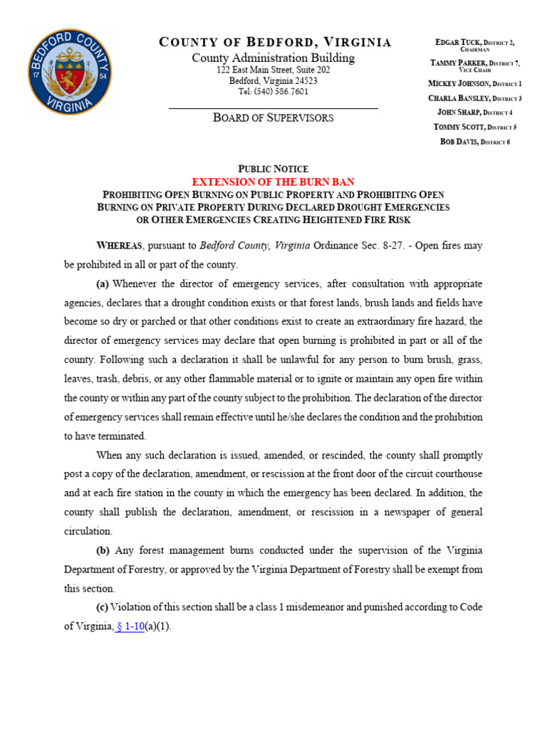 Bedford VA Burn Ban Extension Notice | PDF