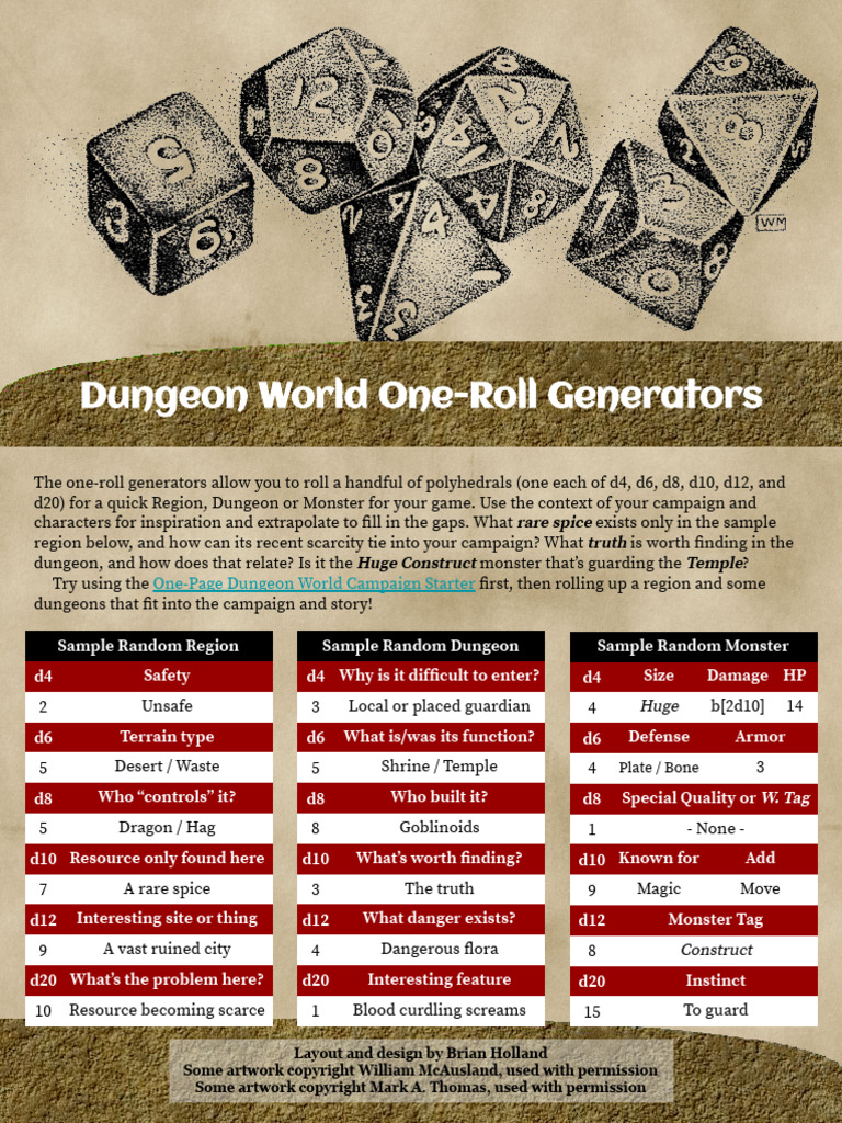 Dungeon World One Roll Generators | PDF