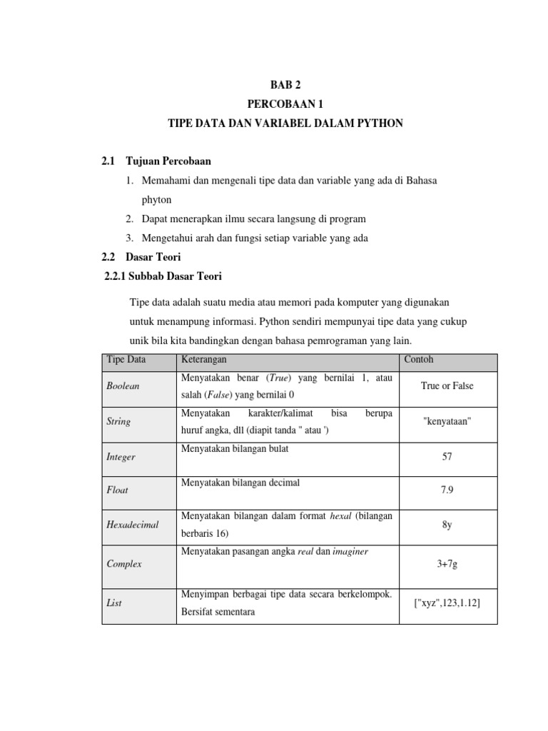 Bab 2 Percobaan 1 Tipe Data Dan Variabel Dalam Python: Boolean | PDF