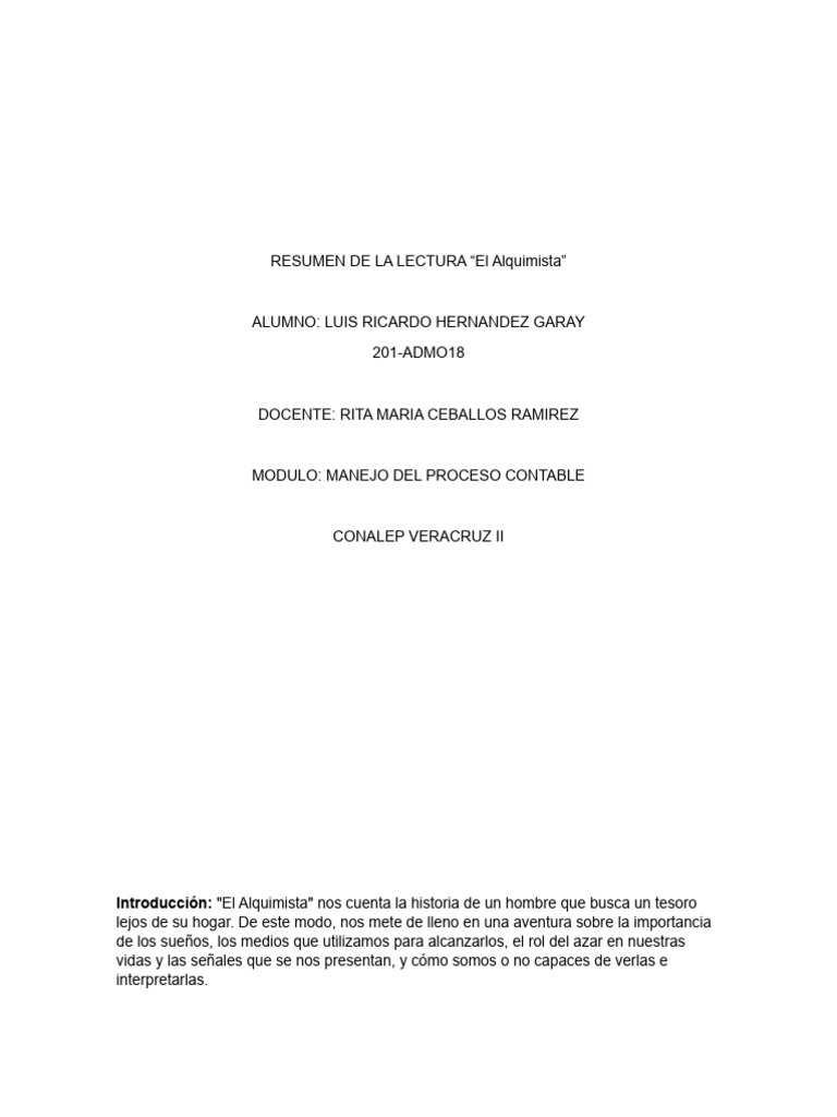 Lectura El Alquimista | PDF