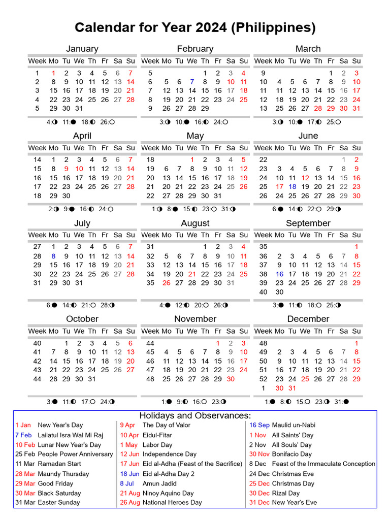 Year 2024 Calendar - Philippines | PDF