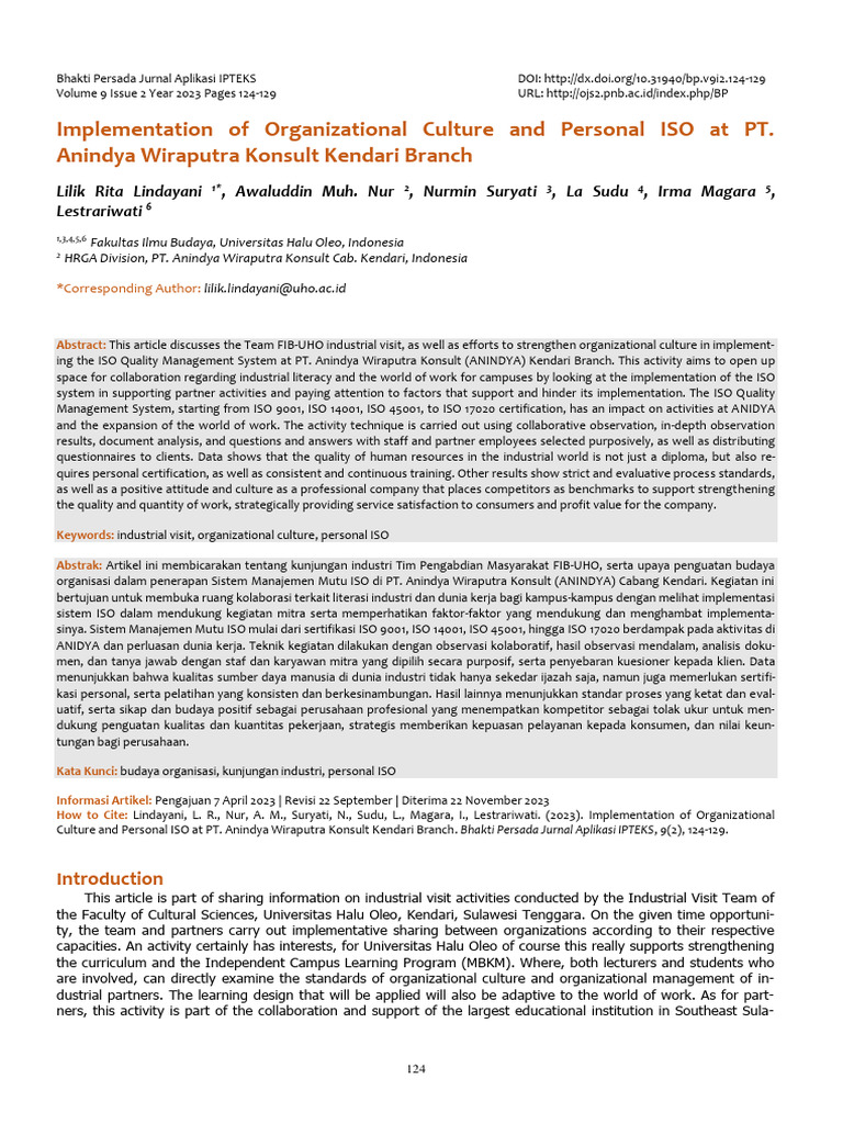 Implementation of Organizational Culture and Personal ISO at PT ...