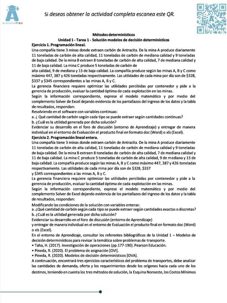 PDF Metodos Deterministicos Tarea 1 Solucion Modelos de Decision Deterministicos 2023 1 Compress ...