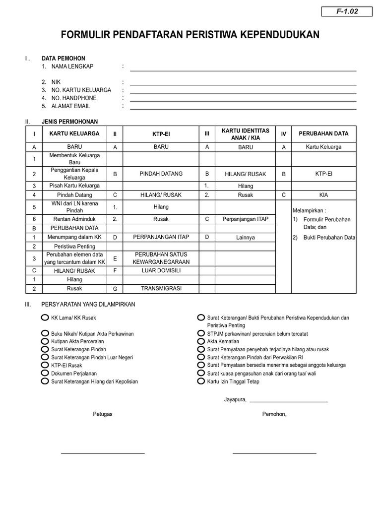 Formulir Pendaftaran Peristiwa Kependudukan: Data Pemohon | PDF