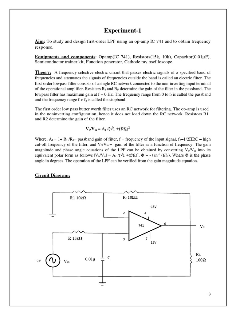 LPF Experiment AIC | PDF | Operational Amplifier | Electronic Filter