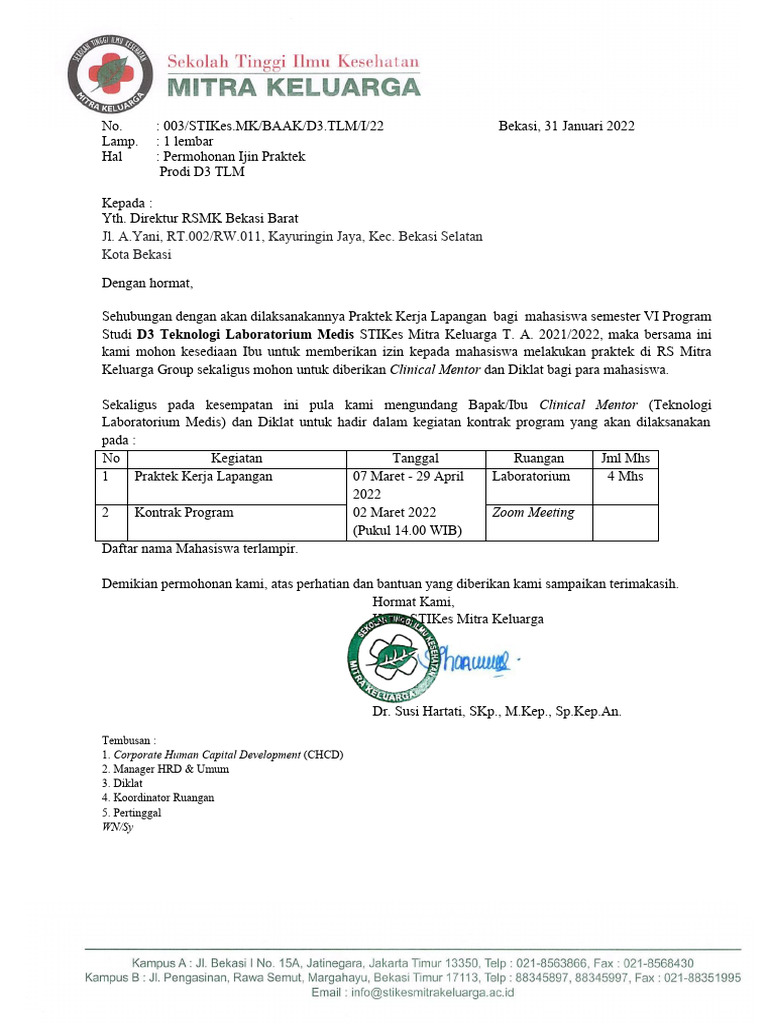 003 - Surat Permohonan RSMK Bekasi Timur | PDF | Karier & Perkembangan