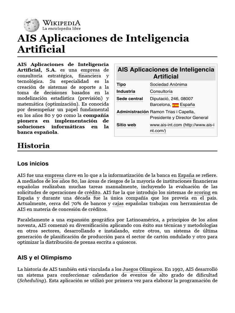 AIS Aplicaciones de Inteligencia Artificial - Wikipedia, La ...