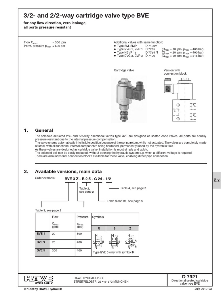 3/2-And 2/2-Way Cartridge Valve Type BVE: 1. General | Download Free ...
