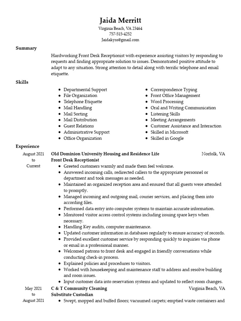 Jaida Merritt Resume 2 | PDF | Computing