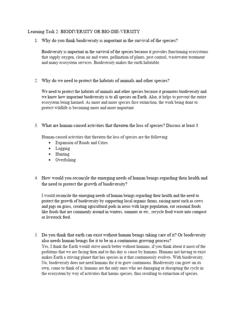 Lesson and Learning Task Mod 10 | PDF | Biodiversity | Human Impact On ...