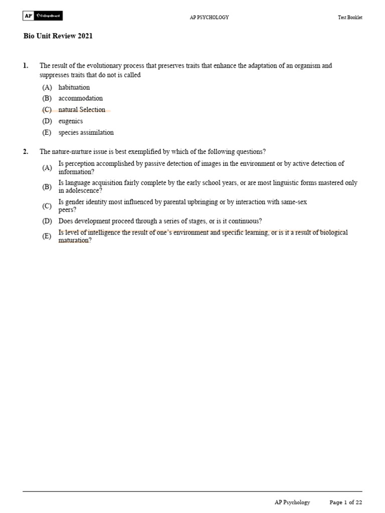 Key Concepts in AP Psychology Review | PDF | Action Potential | Neuron