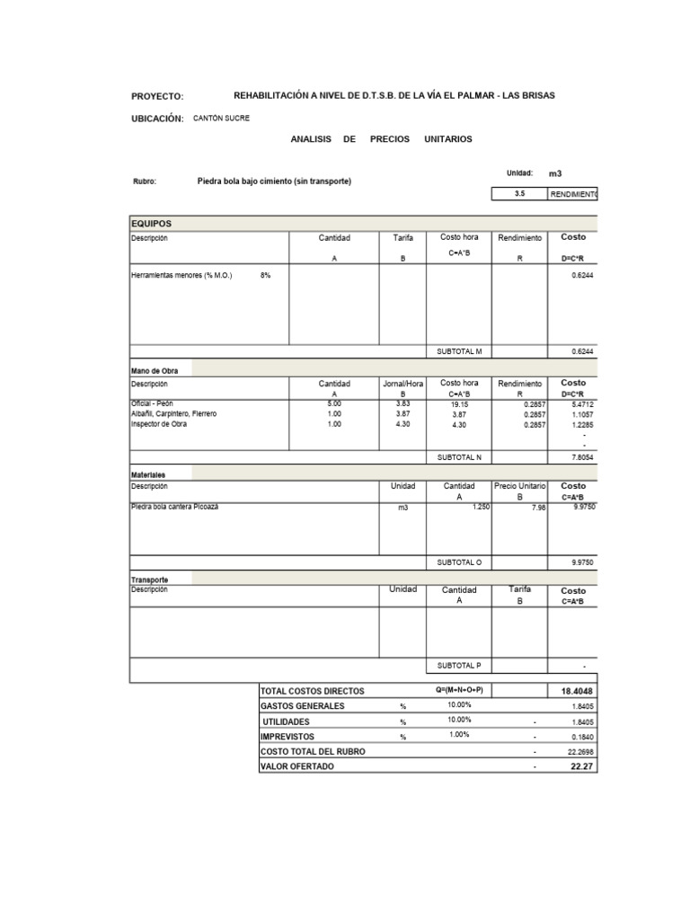 13 Apu Piedra Bola Bajo Cimientos (Sin Transporte) | PDF | Economias
